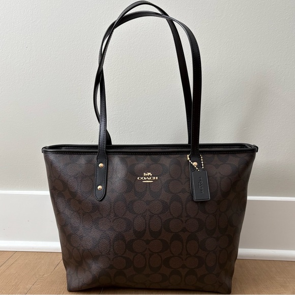 Coach | Bags | Authenticated Coach F58292 Signature Brown Black ...